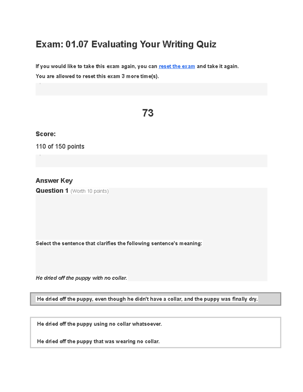 Exam 01.07 Evaluating Your Writing Quiz - Exam: 01 Evaluating Your ...