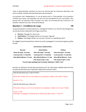 Exercices Seq2.3 corrigé - MEC3520 Exercices Séquence 2 Question I En termes de pièces est ...