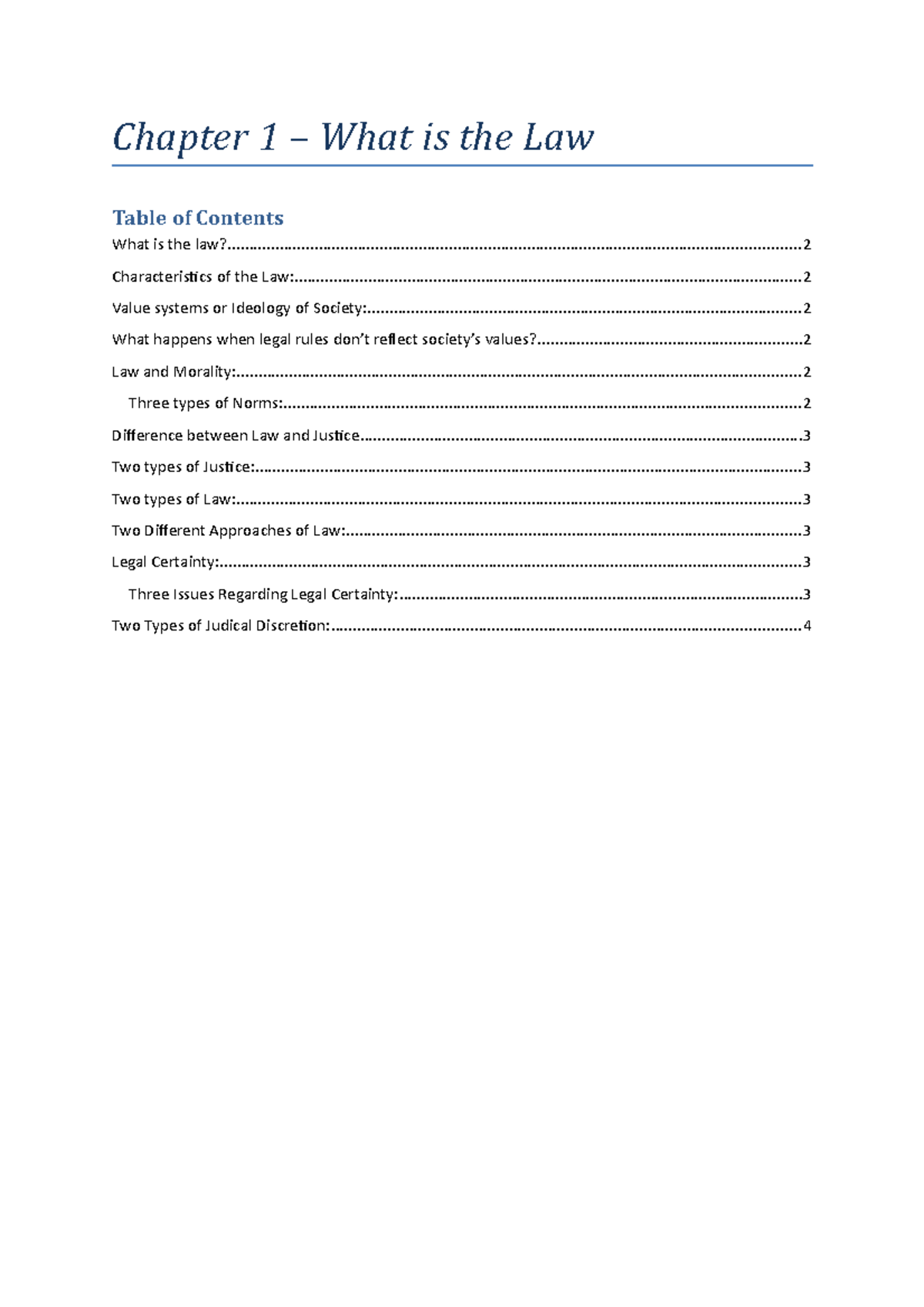 Chapter 1 - Chapter 1 What is the Law Table of Contents What is the ...