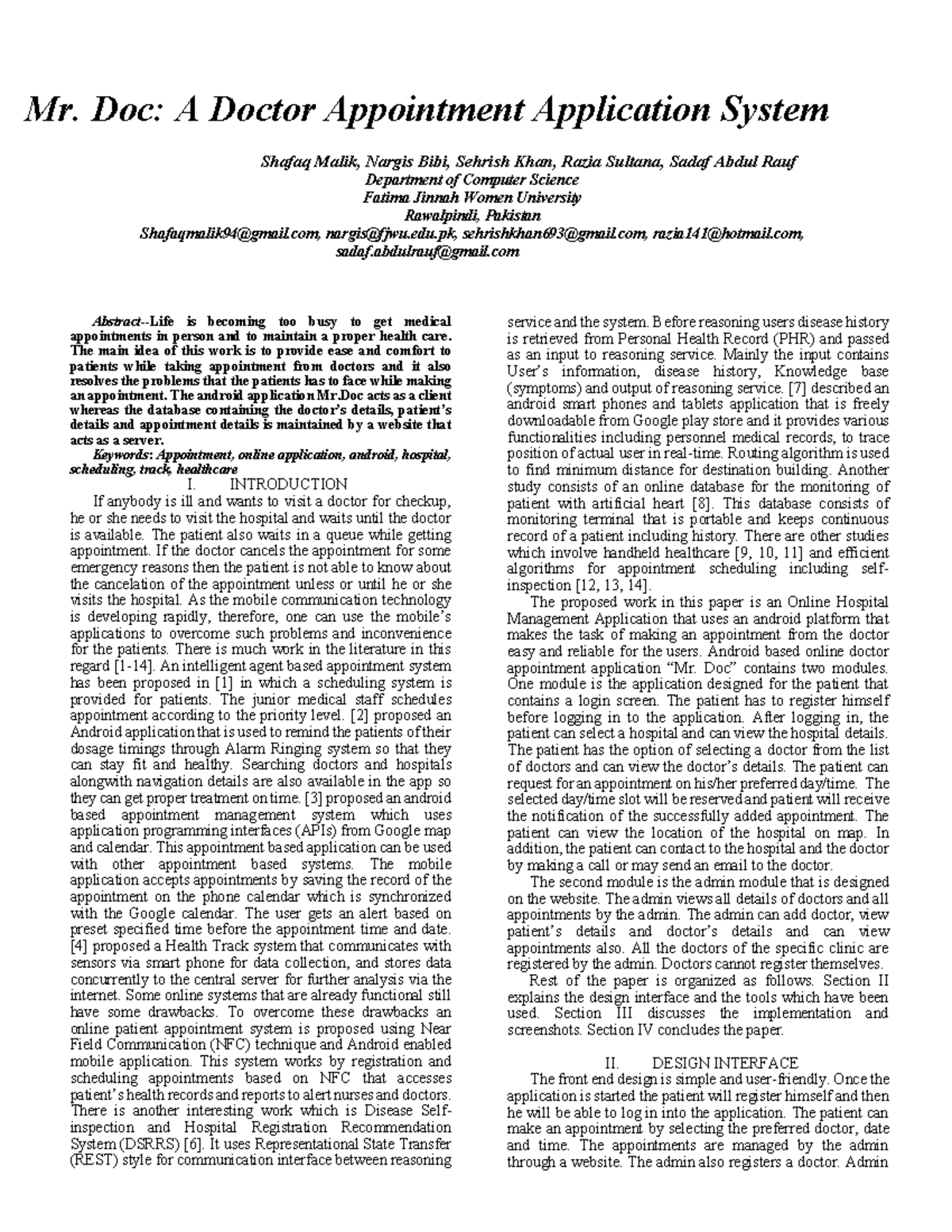 1701 - Synopsis of project doctor appointment - Mr. Doc: A Doctor ...