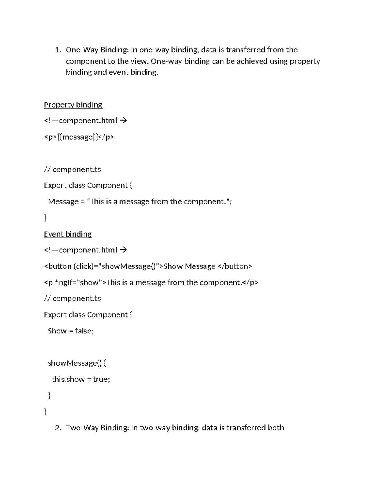 Ass5 - For practicing - One-Way Binding: In one-way binding, data is ...