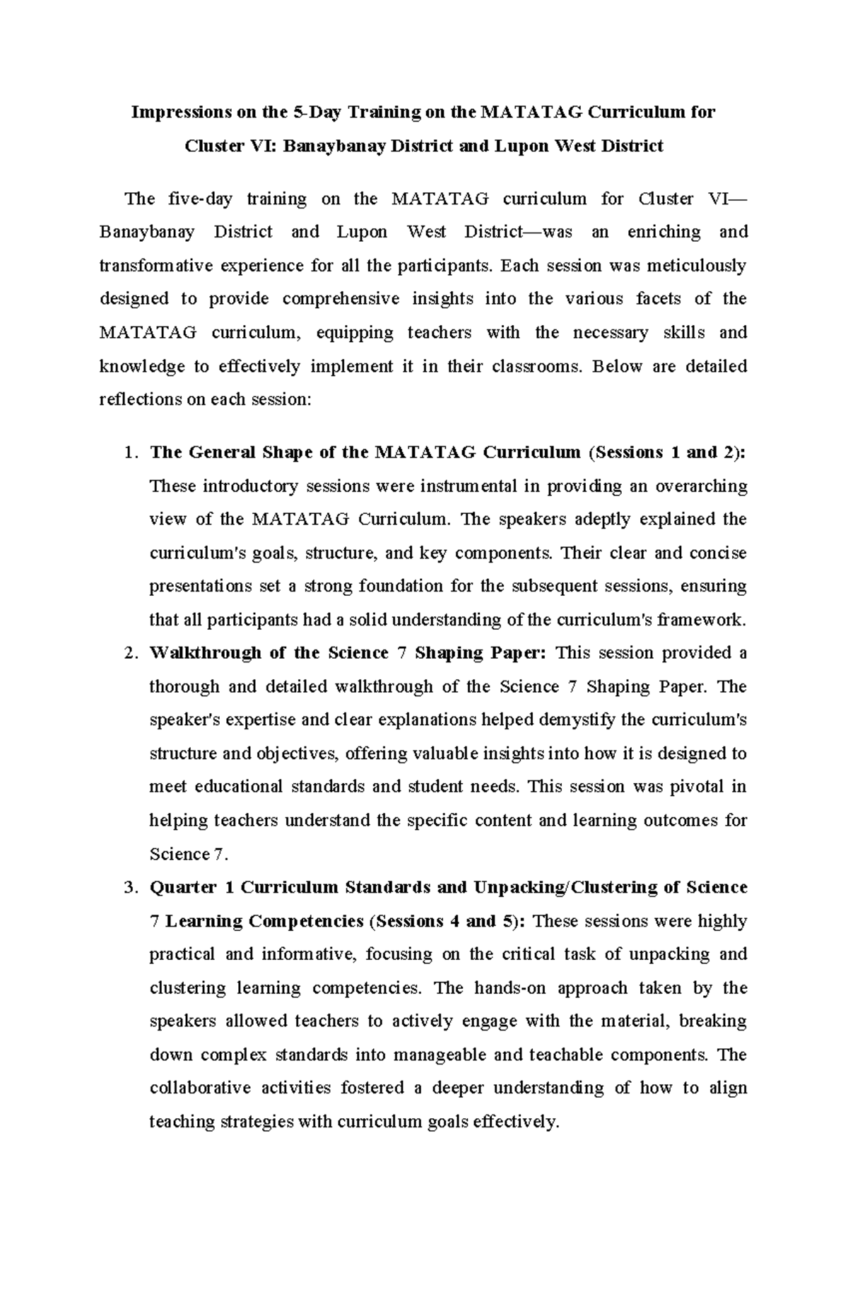 Impressions on the 5 - Impression - Impressions on the 5-Day Training ...