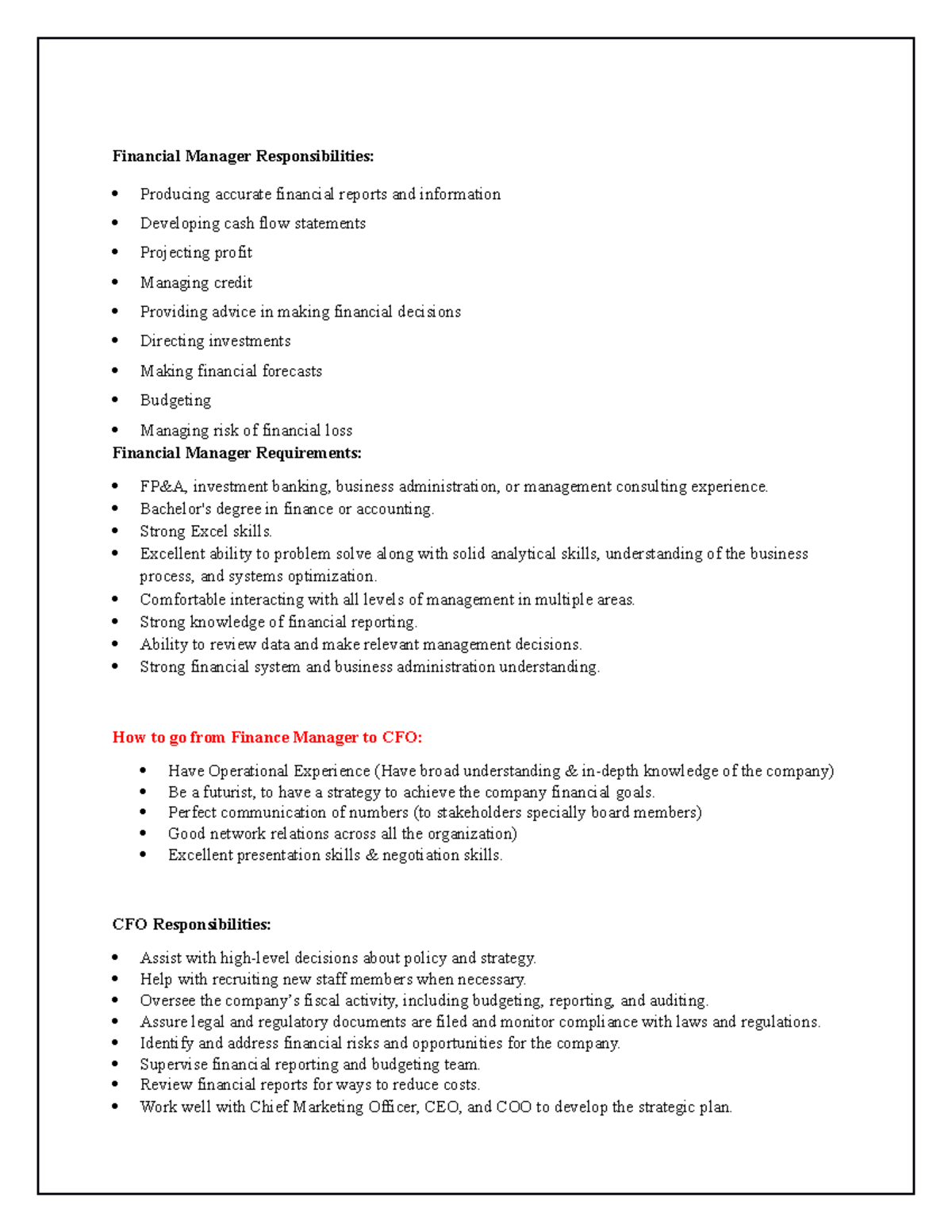 PDP - personal development plan - Financial Manager Responsibilities ...