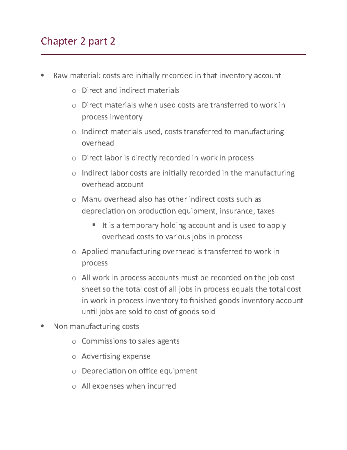 Chapter 2 part 2 - In class notes - Chapter 2 part 2 Raw material ...
