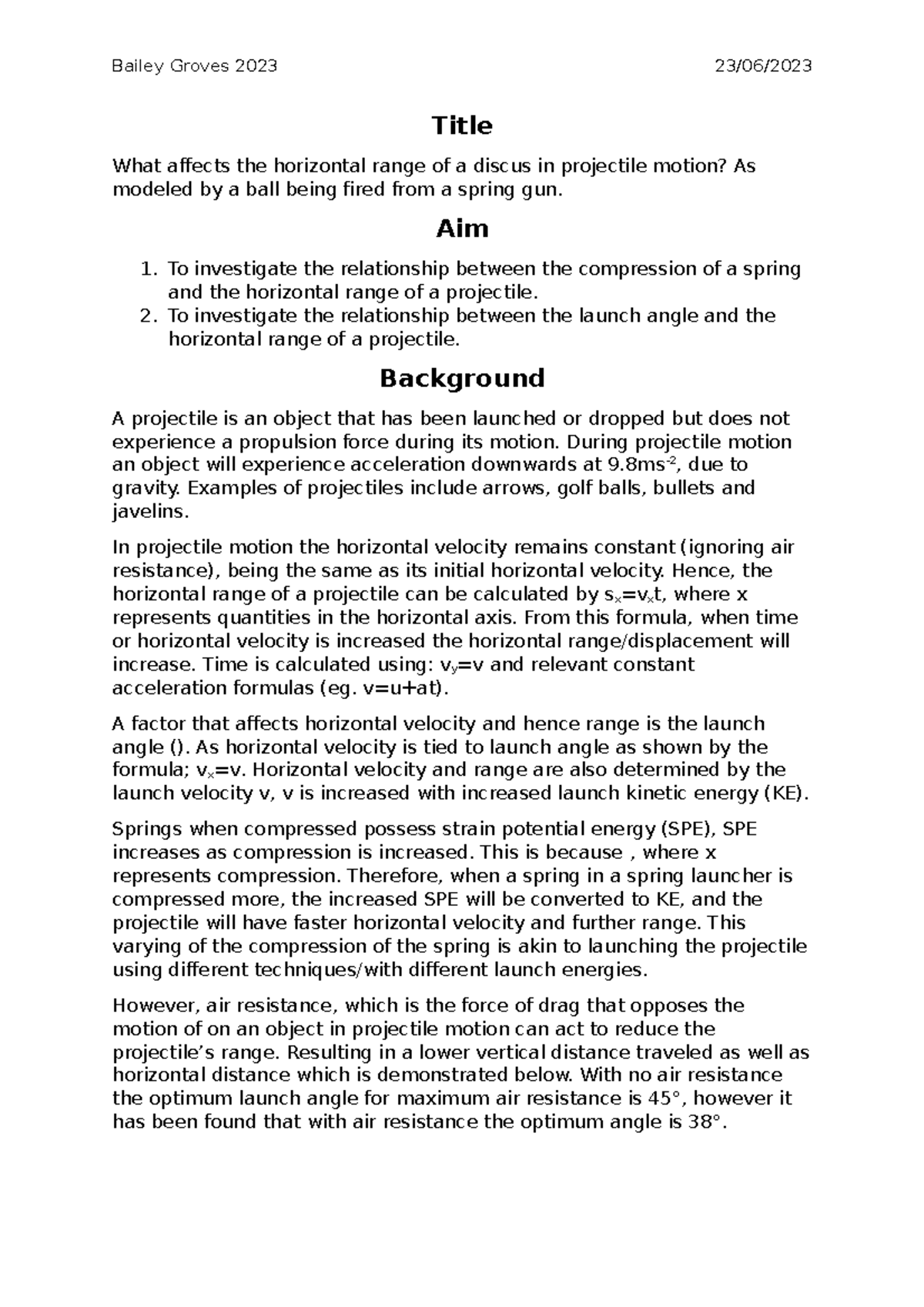 Logbook Write UP - Title What affects the horizontal range of a discus ...