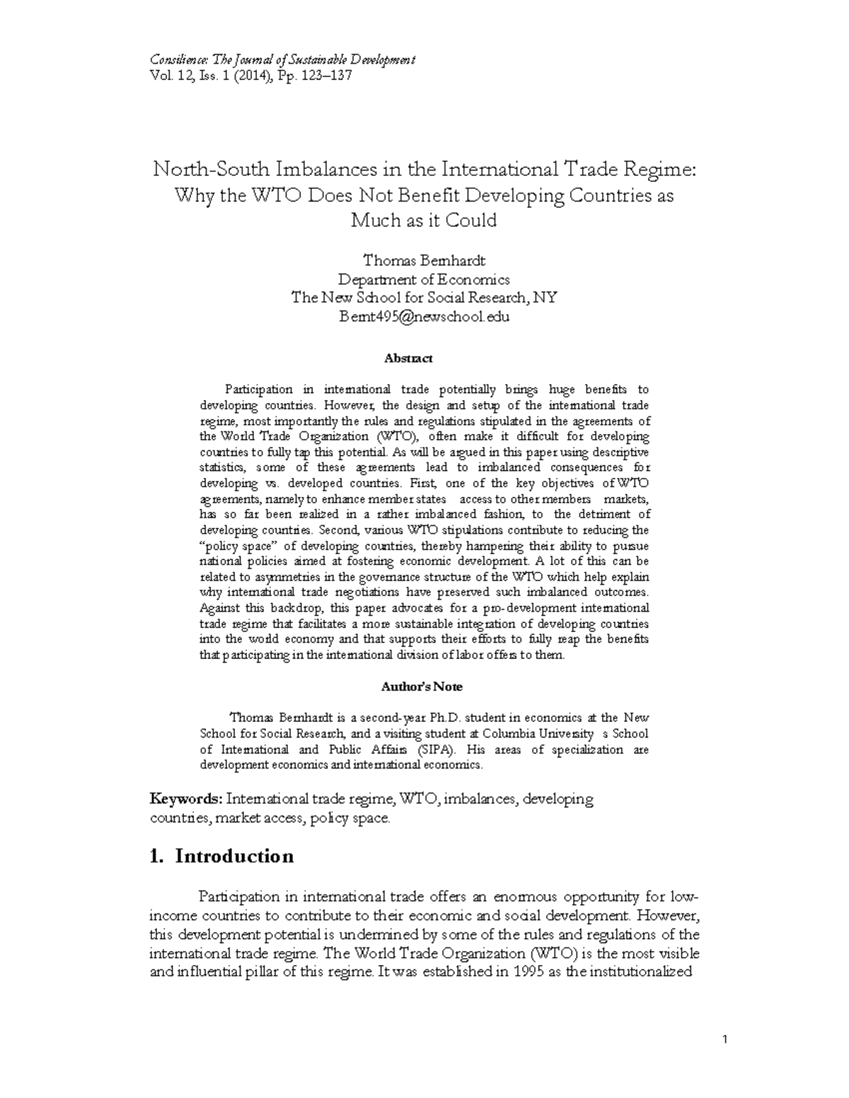 North-South Imbalances in the International Trade Regime - Consilience ...