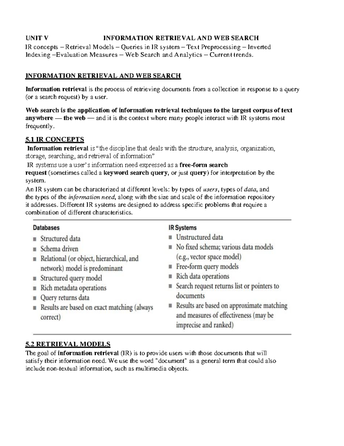 UNIT V Information Retrieval AND WEB Search - UNIT V INFORMATION RETRIEVAL AND WEB SEARCH IR ...
