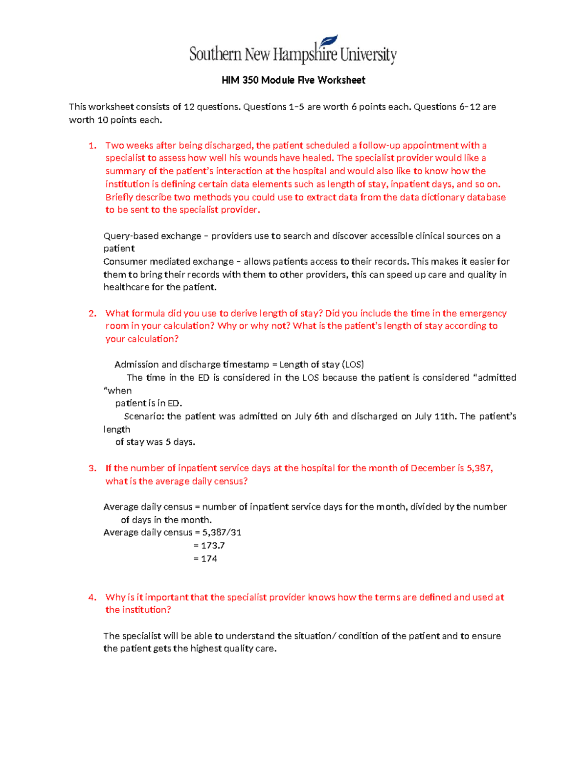 HIM 350 Module Five Worksheet final - HIM 350 Module Five Worksheet ...