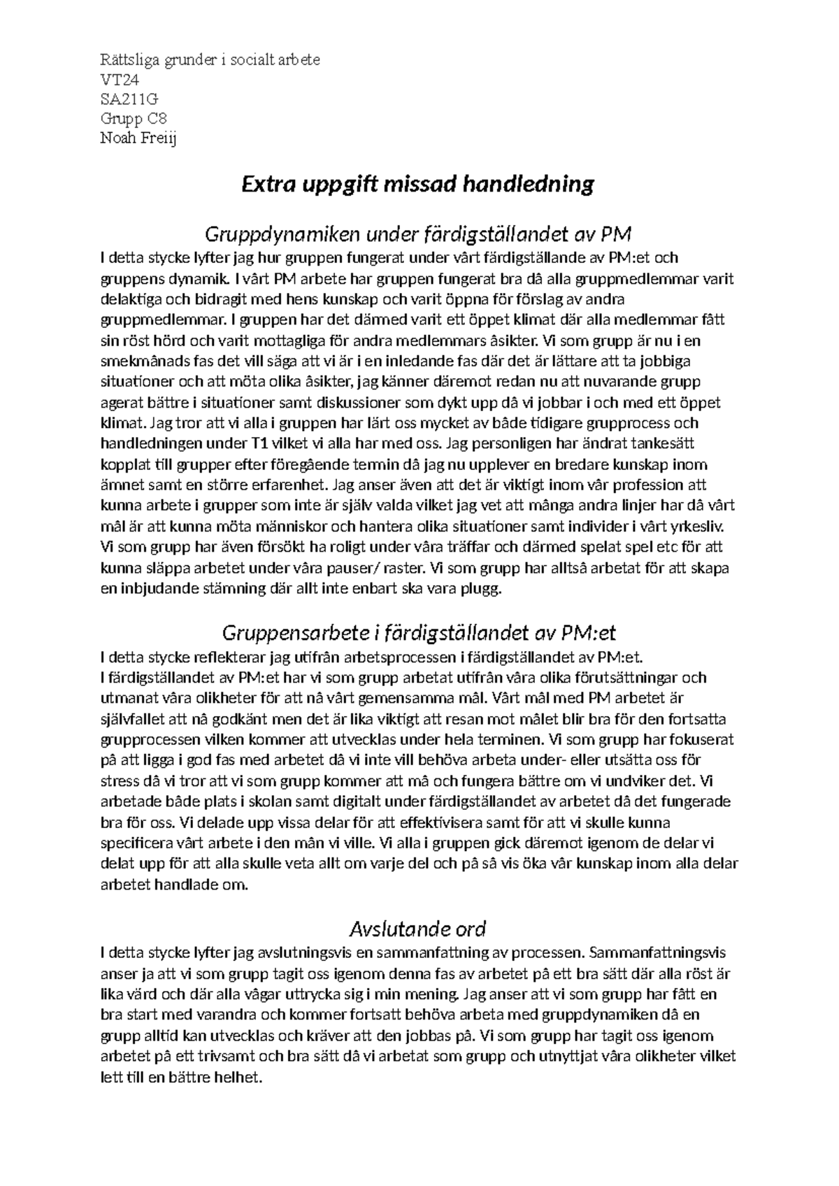 Extra uppgift missad handledning - Rättsliga grunder i socialt arbete ...