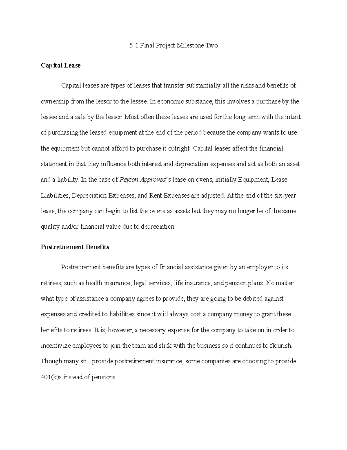 5-1 Milestone Two - 5-1 Final Project Milestone Two Capital Lease ...