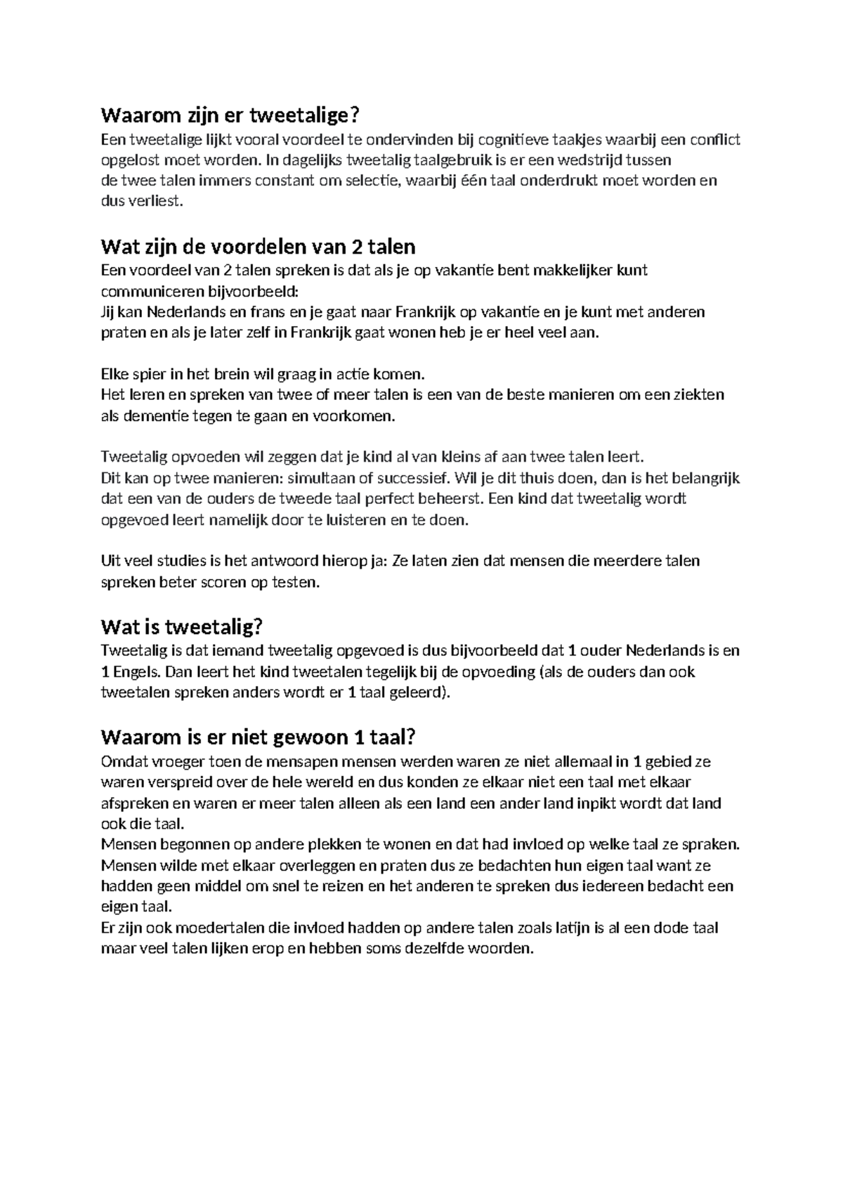 2 talig klas 1 Jarno en Joppe - Waarom zijn er tweetalige? Een ...