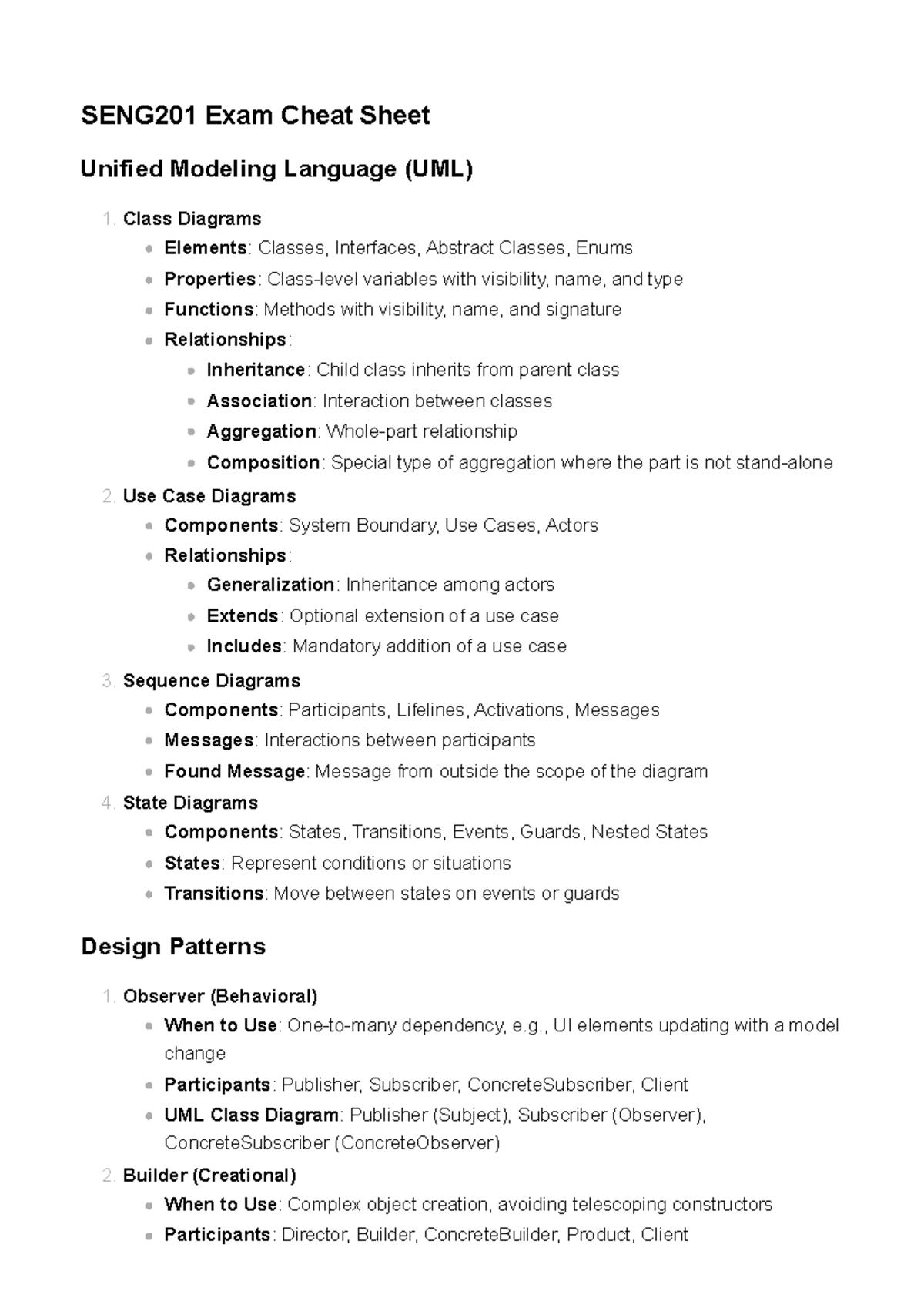Seng201 Exam Cheat Sheet - SENG201 Exam Cheat Sheet Unified Modeling ...