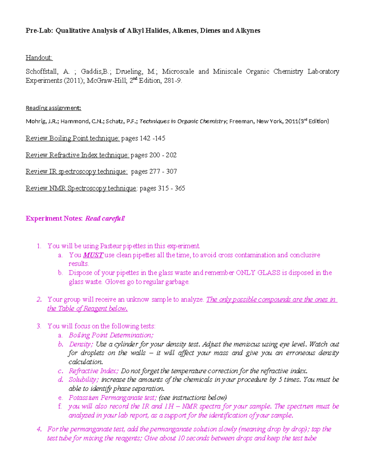 Pre-lab Qualitative analysis - ; Gaddis,B.; Drueling, M.; Microscale and Miniscale Organic ...