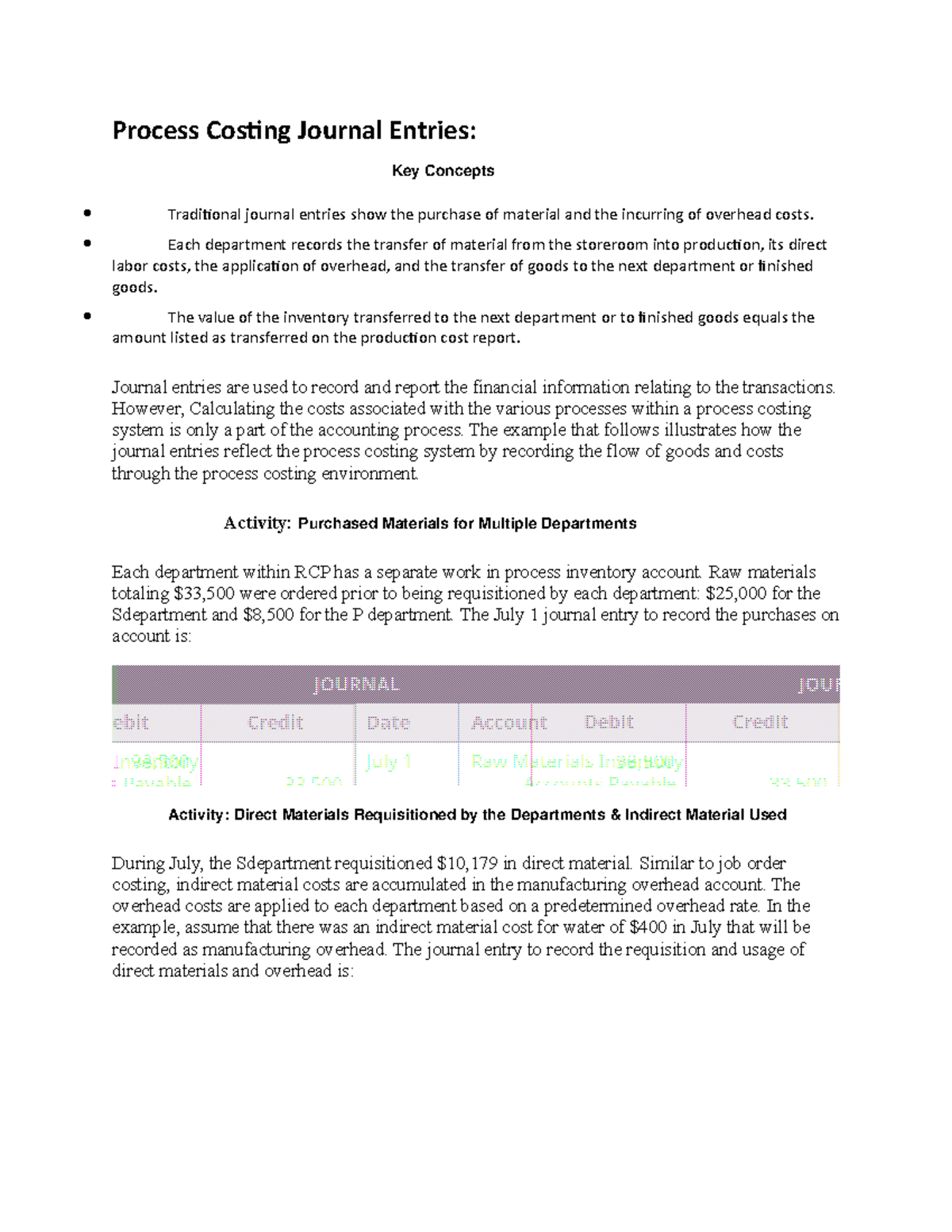 Process Costing Journal Entries Day 4 Process Cosing Journal Entries