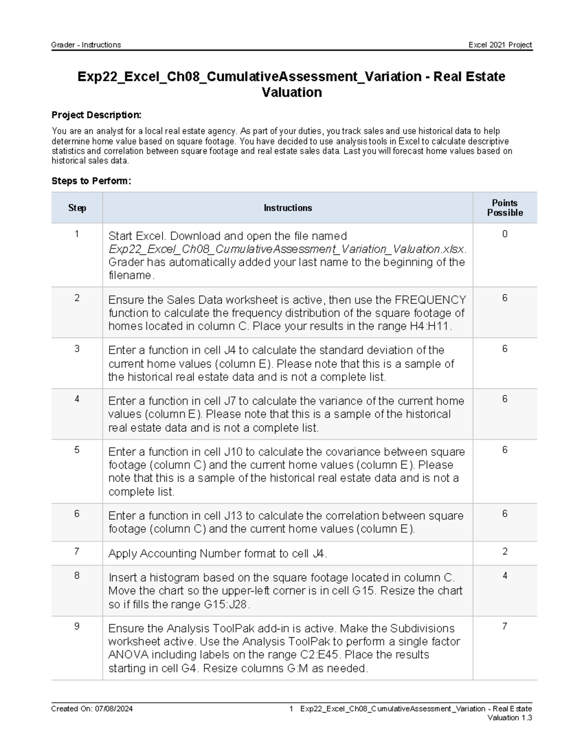 ITBA Assignment 2 - Conestoga College - Grader - Instructions Excel 2021 Project - Studocu