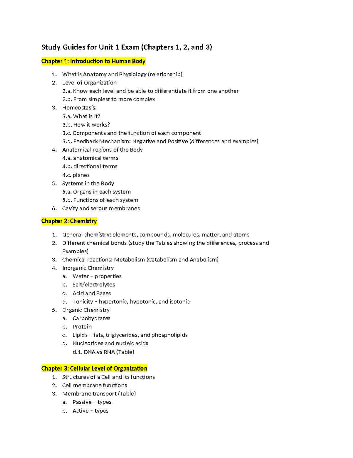 Study Guide for Unit Exam 1 - Study Guides for Unit 1 Exam (Chapters 1 ...