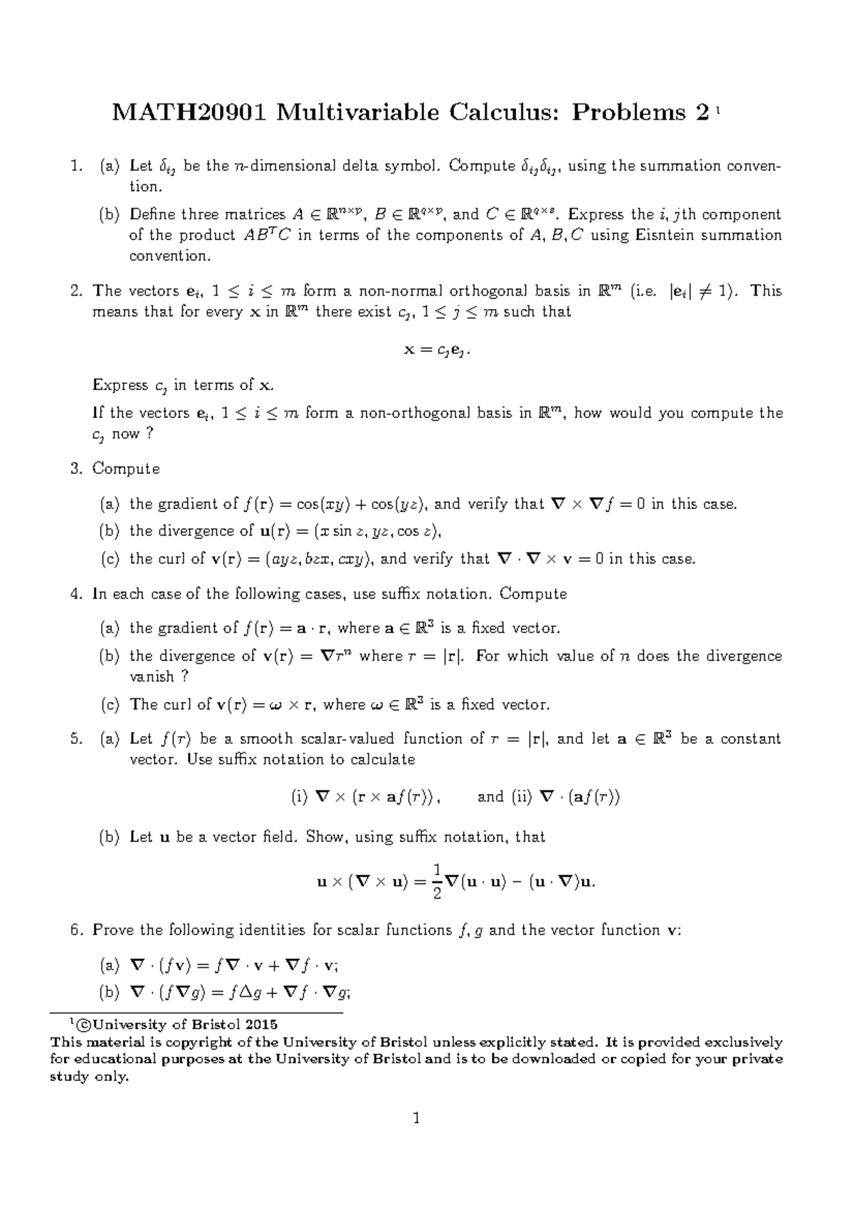 MATH20901 2014-2015 Problem Set 2 - MATH20901 Multivariable Calculus ...