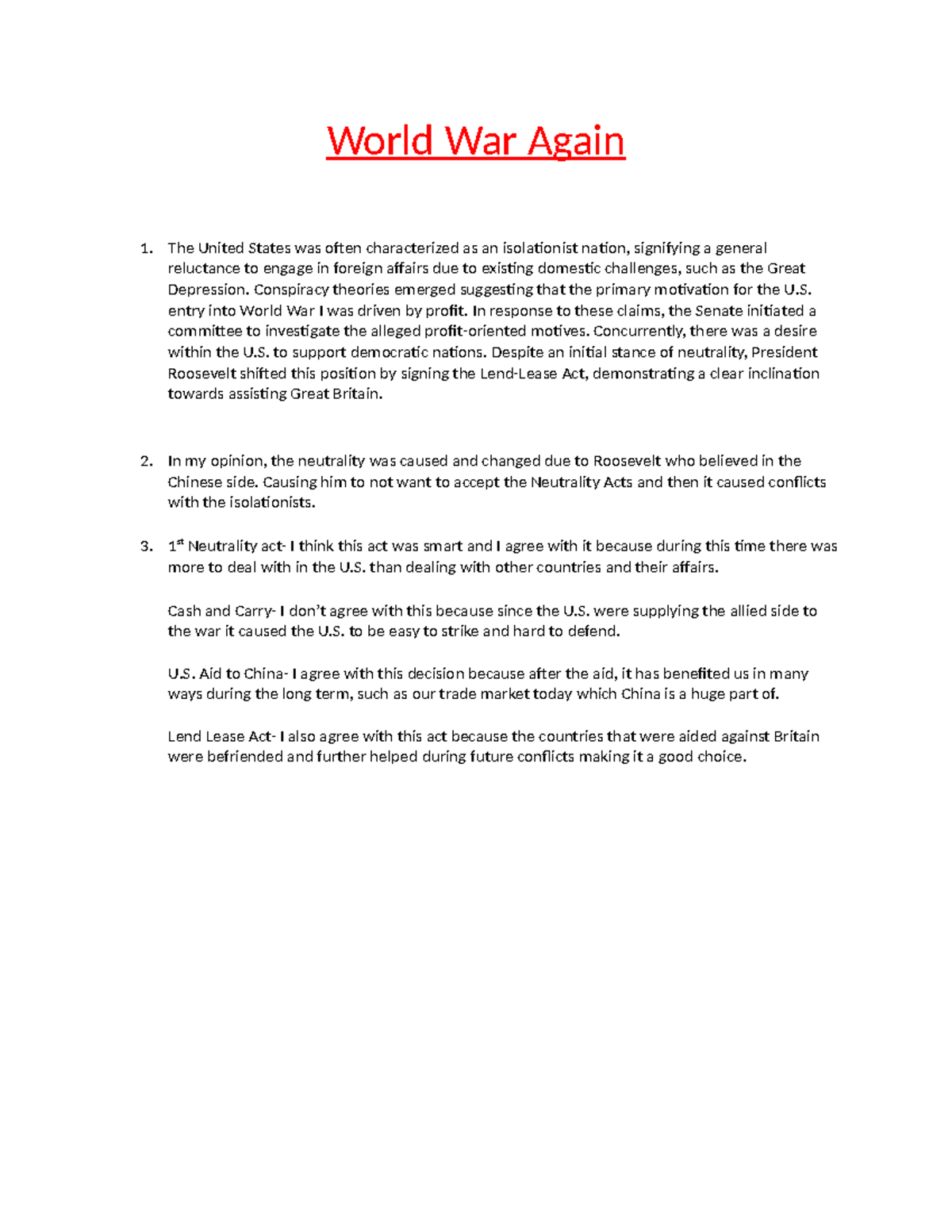 World War Again - The United States was often characterized as an ...