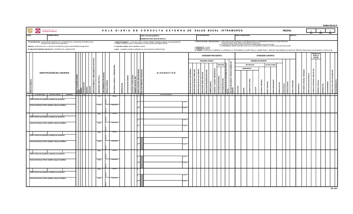 02. Sinba-SIS-02-P 2022 - FECHA: GÉNERO 1 No. DE SEG SOCIAL FOLIO DE LA ...