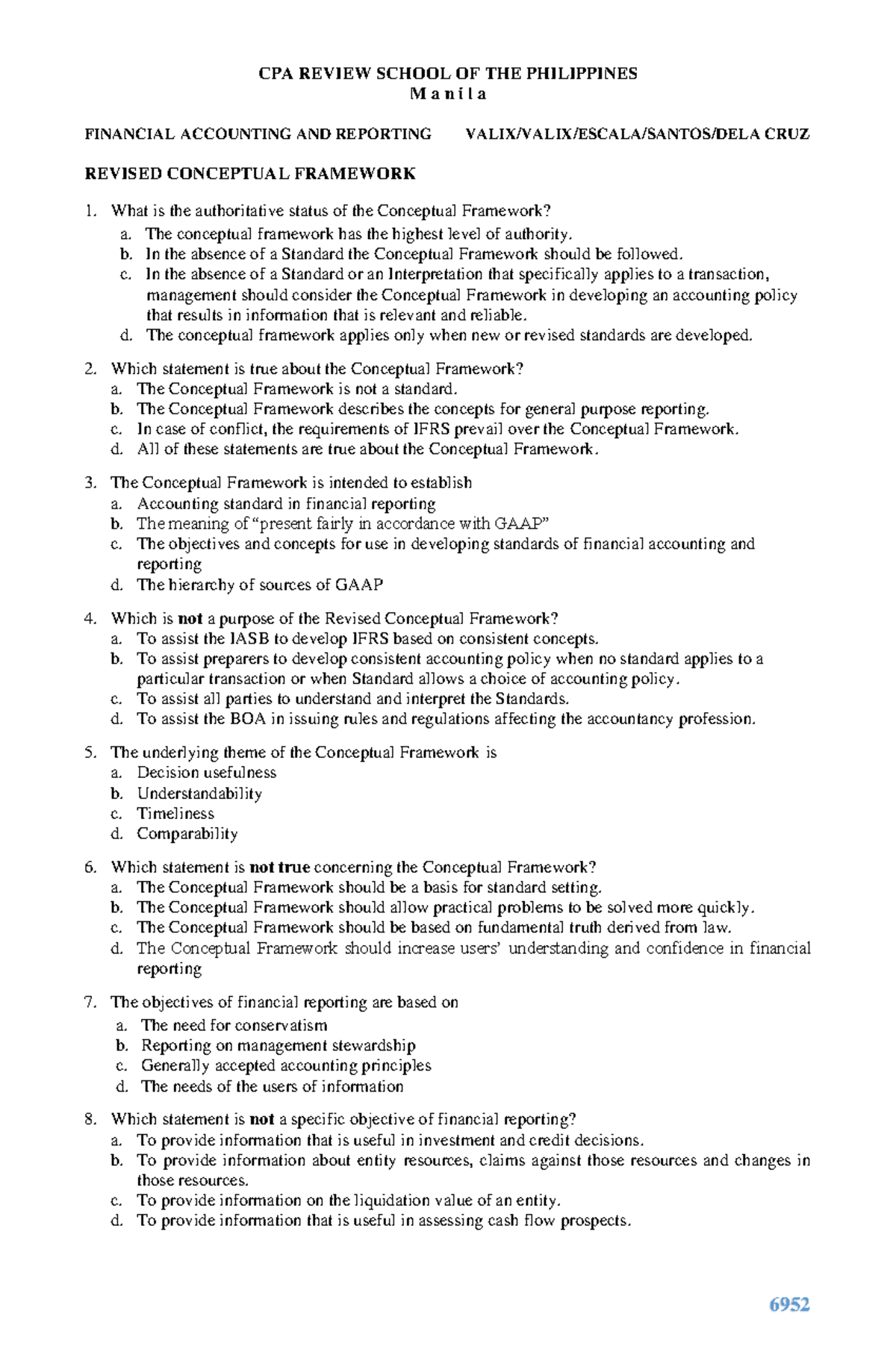 6952 - Revised Conceptual Framework - CPA REVIEW SCHOOL OF THE ...