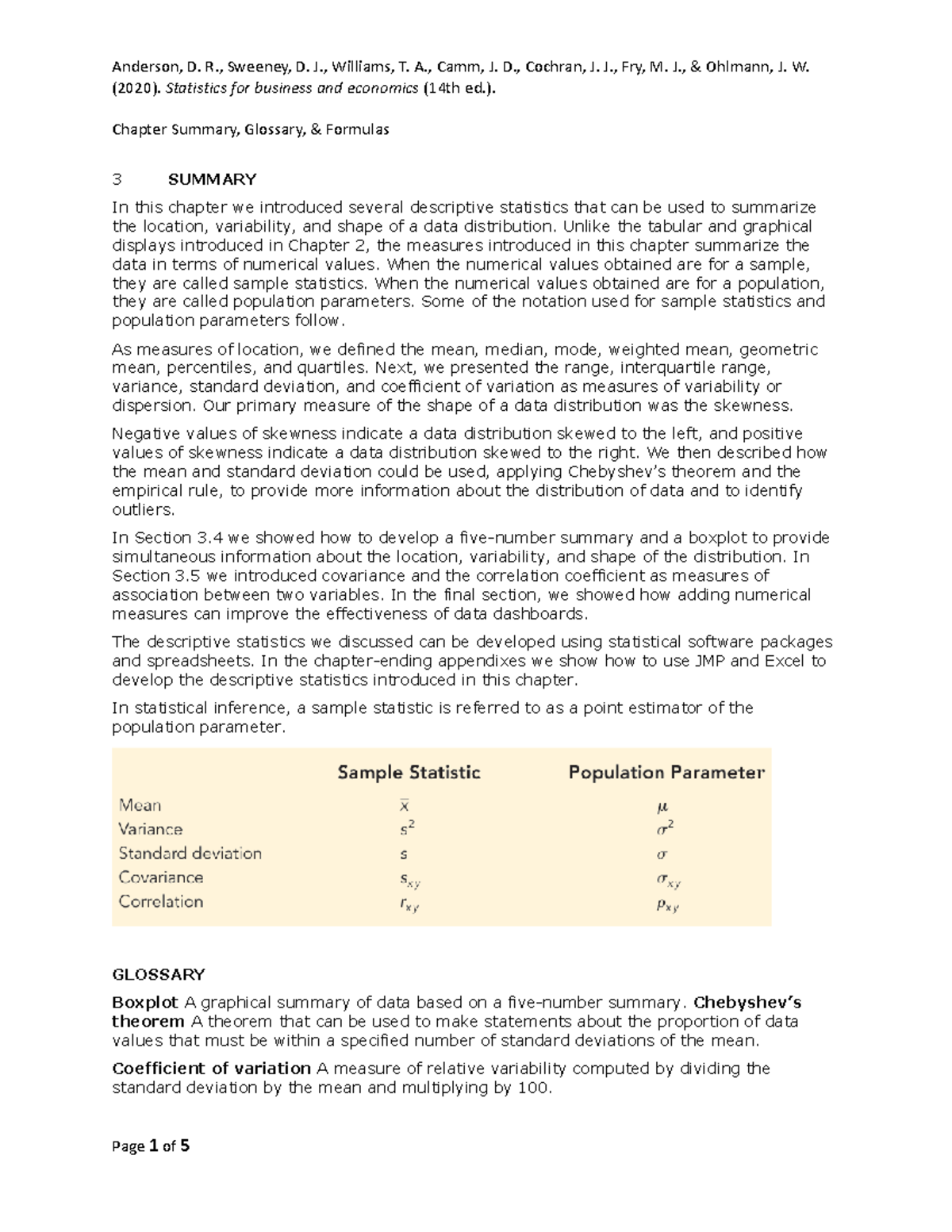 Chapter 02 Summary Glossary Formulas - (2020). Statistics for business ...