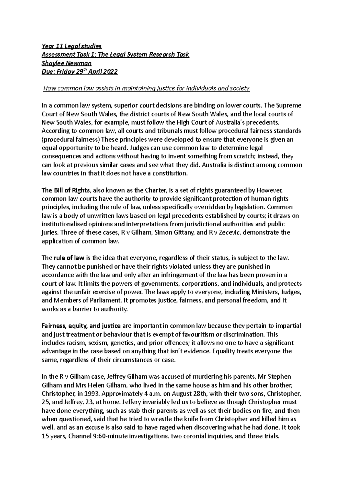 Year 11 Legal studiesassignment - Year 11 Legal studies Assessment Task ...