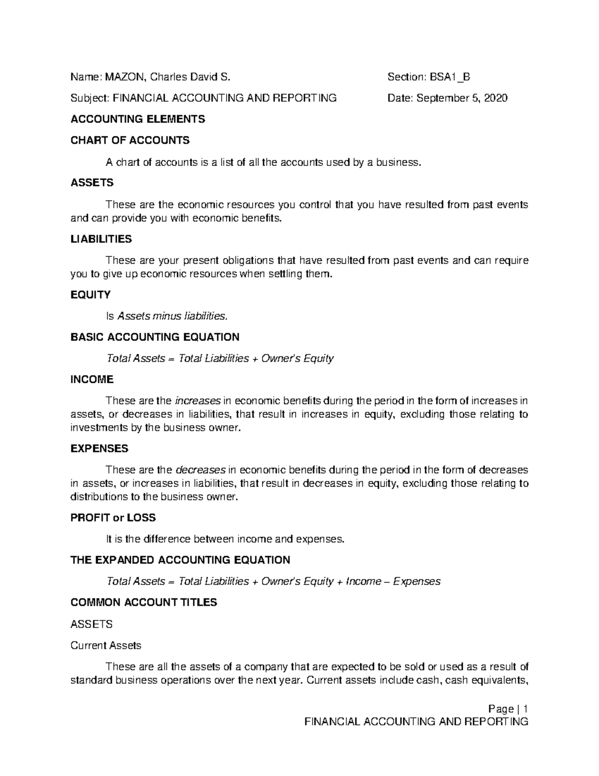 Charles Mazon - FAR ( Assignment 2) - Warning: TT: undefined function: 22 Page | 1 Name: MAZON ...