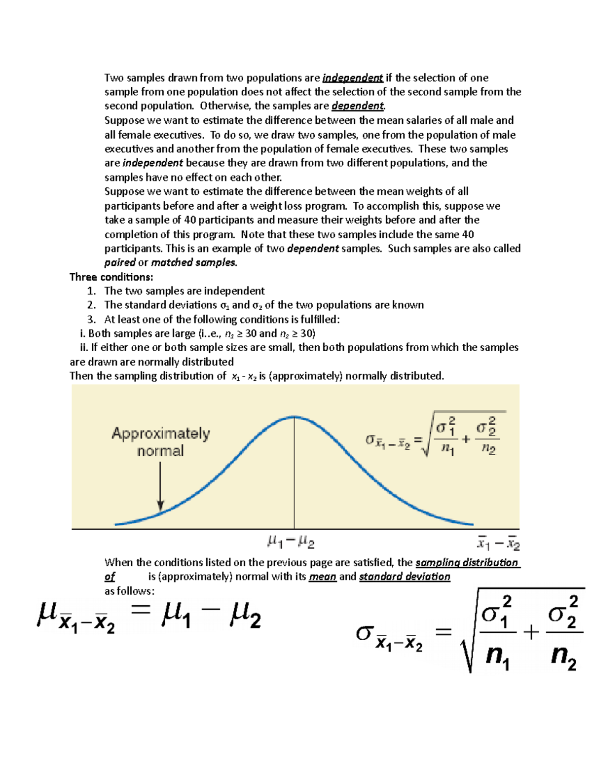 Final stat - notes for exam. study guide - Two samples drawn from two ...