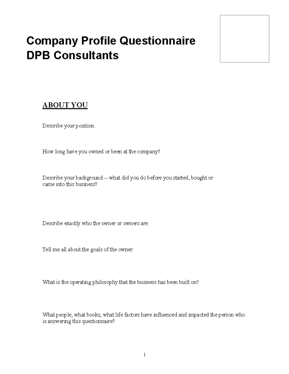 Company Profile- Questionnaire - 1 Company Profile Questionnaire DPB ...