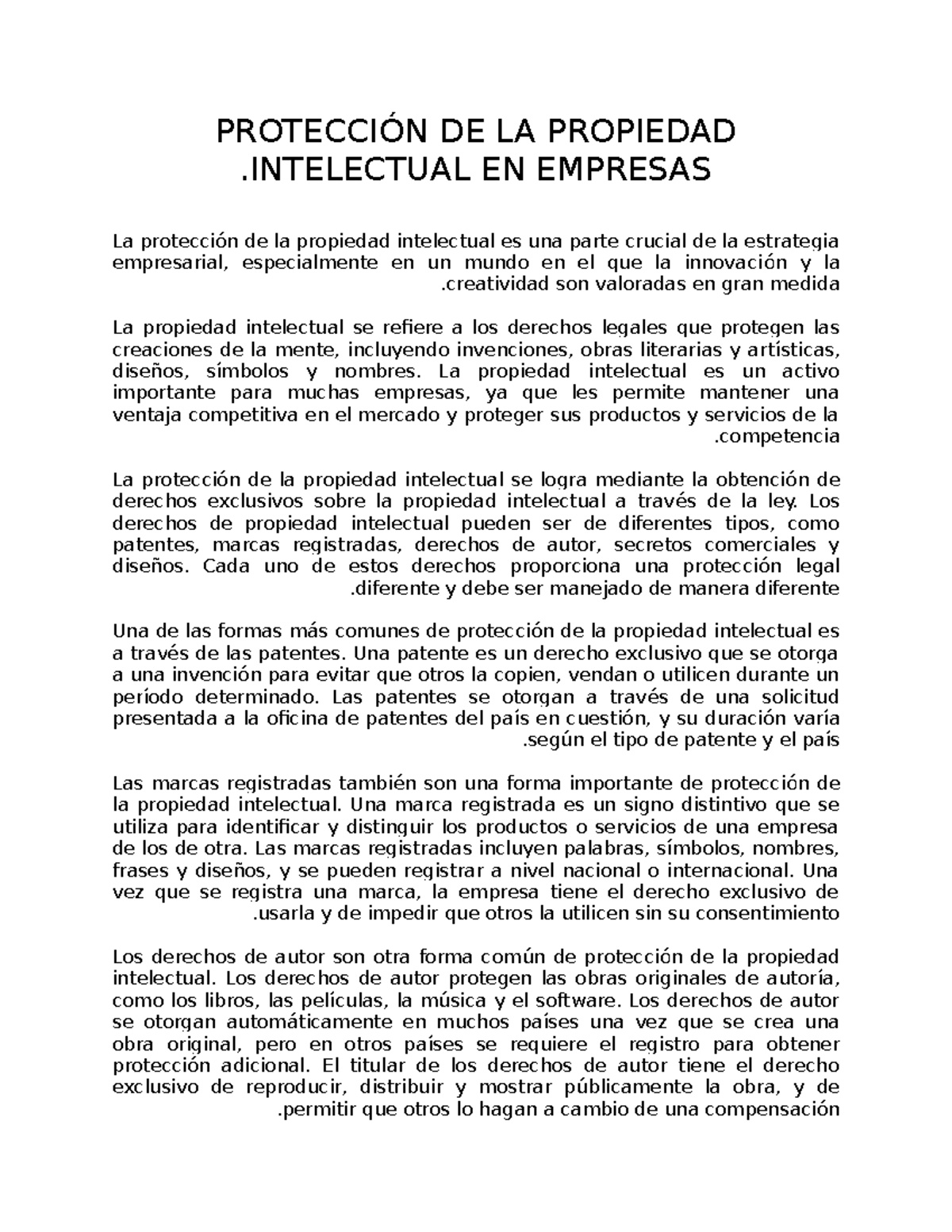 Protección de la propiedad intelectual en empresas - PROTECCIÓN DE LA ...