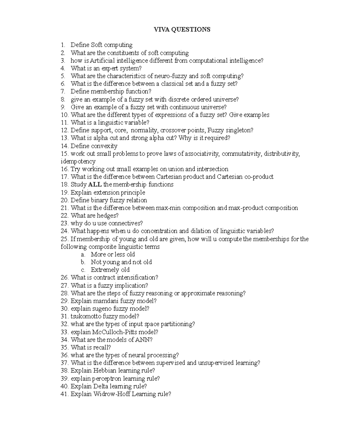 Viva-questions - viva - VIVA QUESTIONS Define Soft computing What are ...