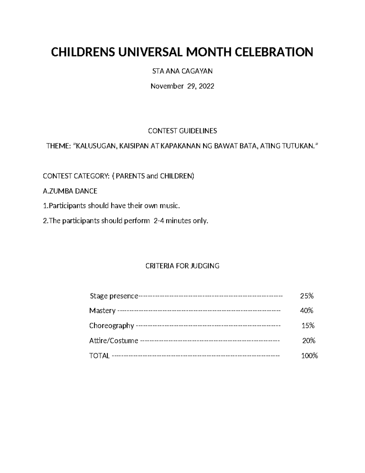 Childrens Universal Month Celebration - CHILDRENS UNIVERSAL MONTH ...