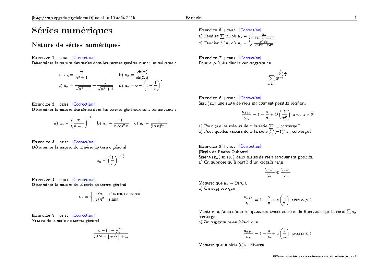 Séries numériques - Mathématiques pour la sciences 3 - Séries ...