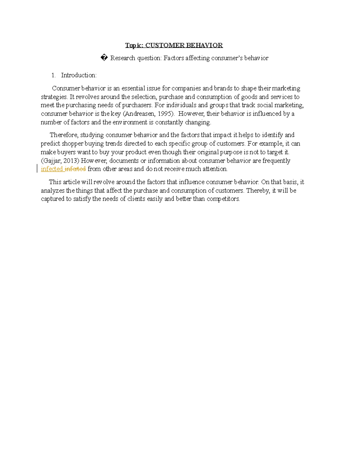 Introduction consumer behavior - Topic: CUSTOMER BEHAVIOR 🠀 Research ...