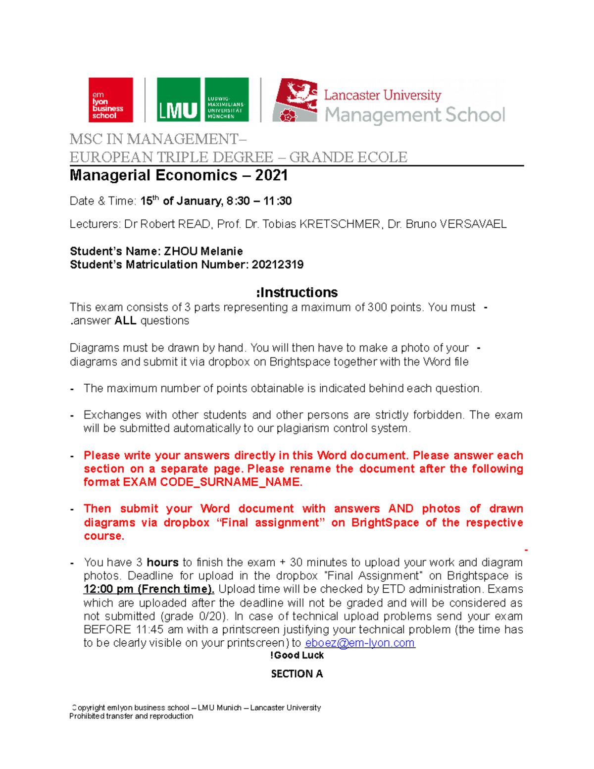 EMME ZHOU Melanie - copie examen 2021 - MSC IN MANAGEMENT– EUROPEAN ...
