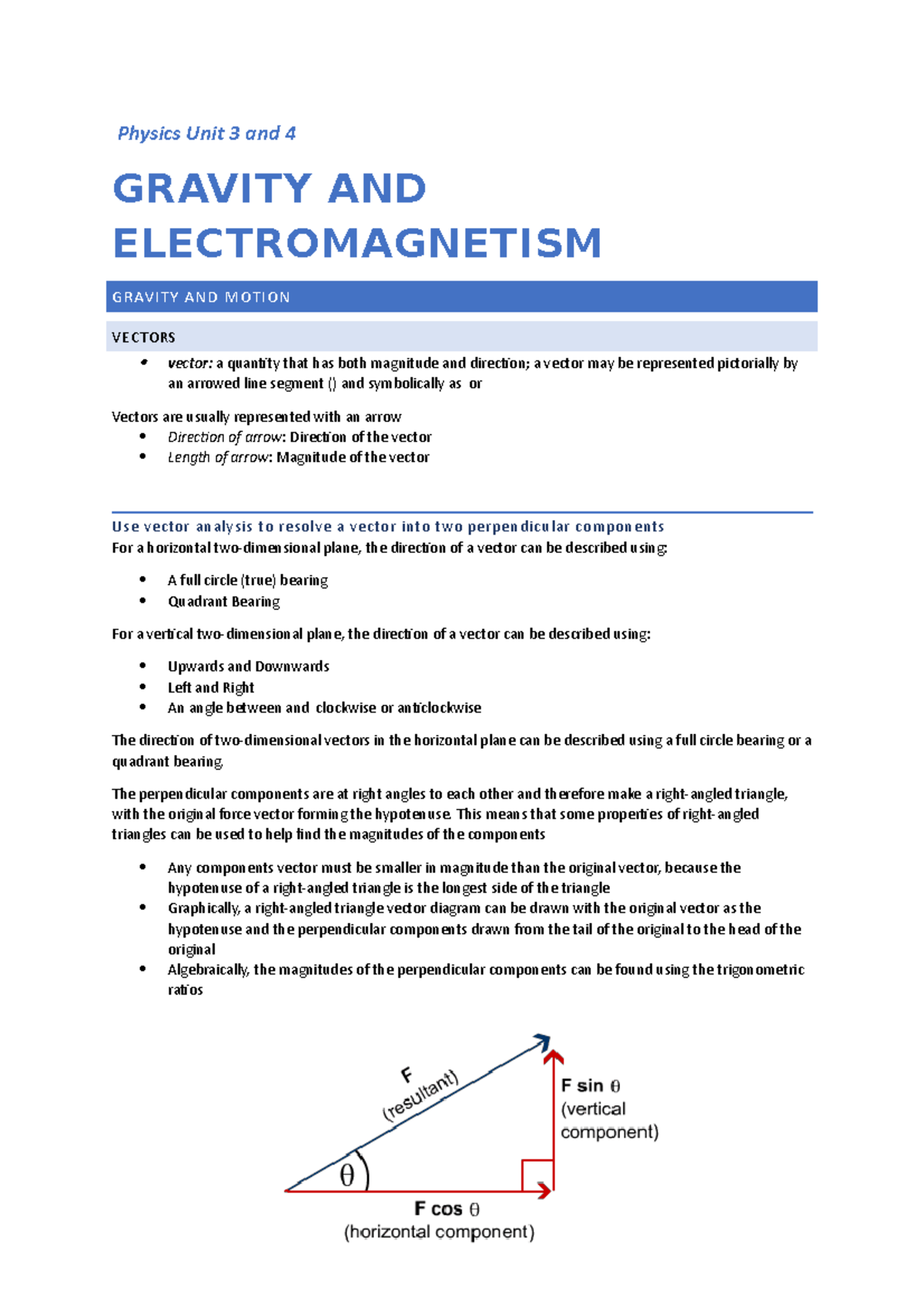 Vectors (1) - phy - Physics Unit 3 and 4 GRAVITY AND ELECTROMAGNETISM ...