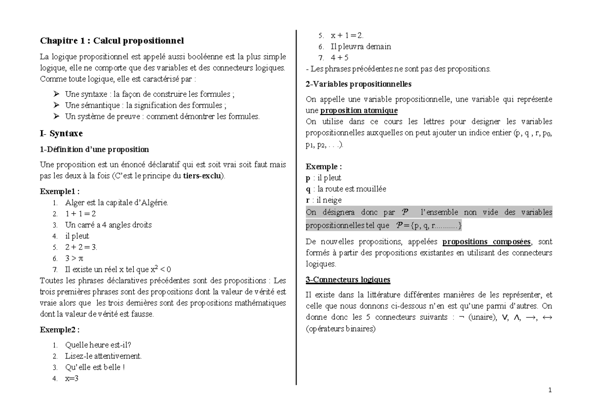Logique chap 1 LP0 Part 1 (Syntaxe) - Chapitre 1 : Calcul ...