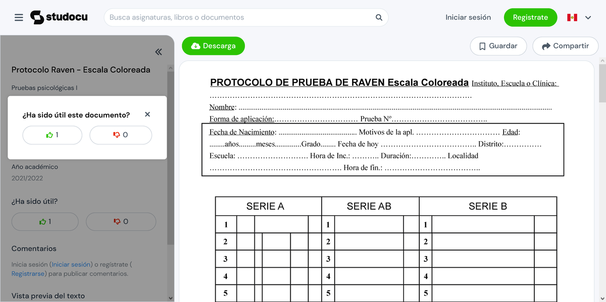 Protocolo Raven - Escala Coloreada - Protocolo DE Prueba DE Raven ...