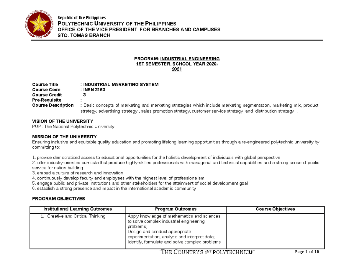 IMS 3 course syllabus INEN 3163 - Republic of the Philippines ...