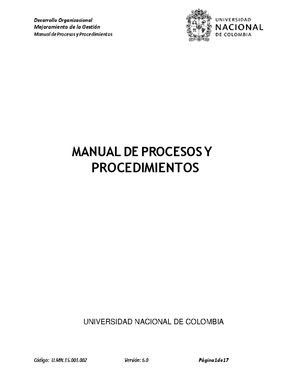 Manual Procesos Procedimientos - Mejoramiento de la Gestión Manual de Procesos y Procedimientos ...