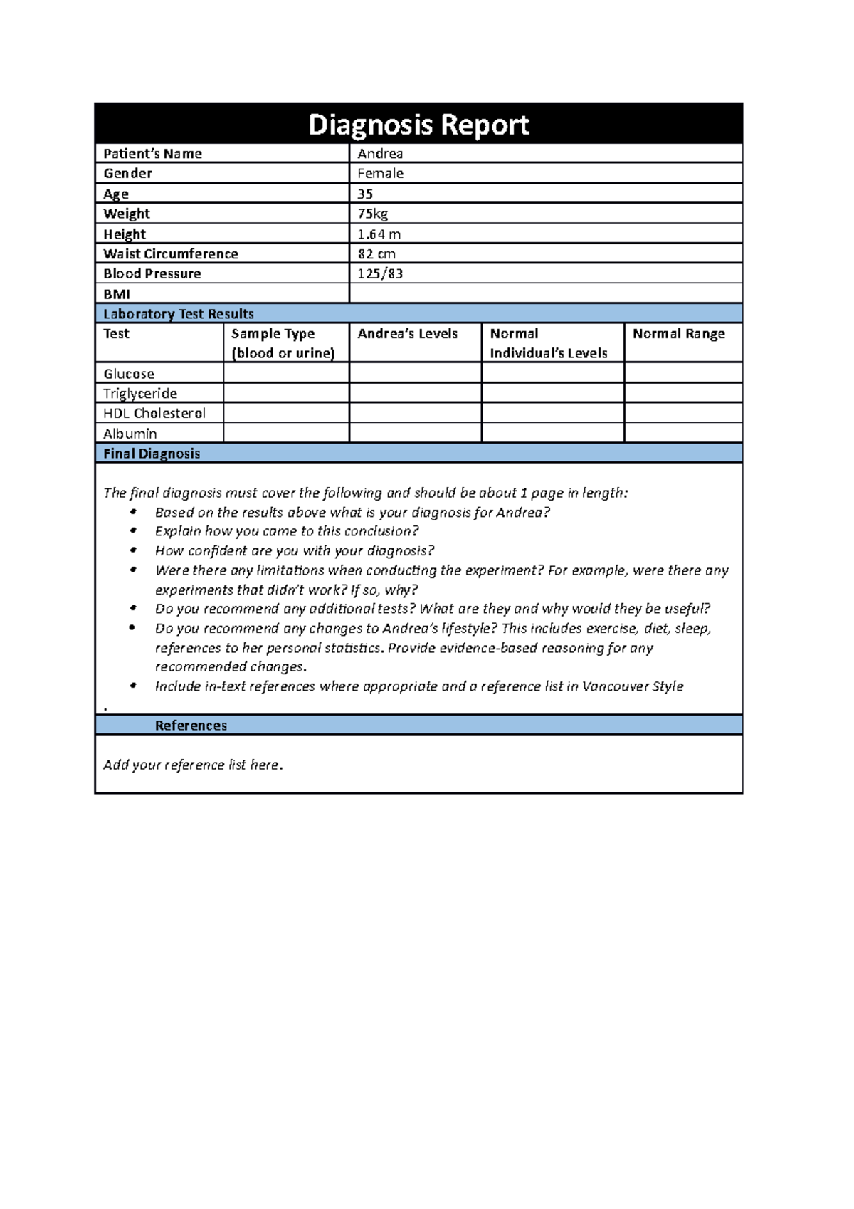 Diagnosis Report Template - Diagnosis Report Patient’s Name Andrea ...
