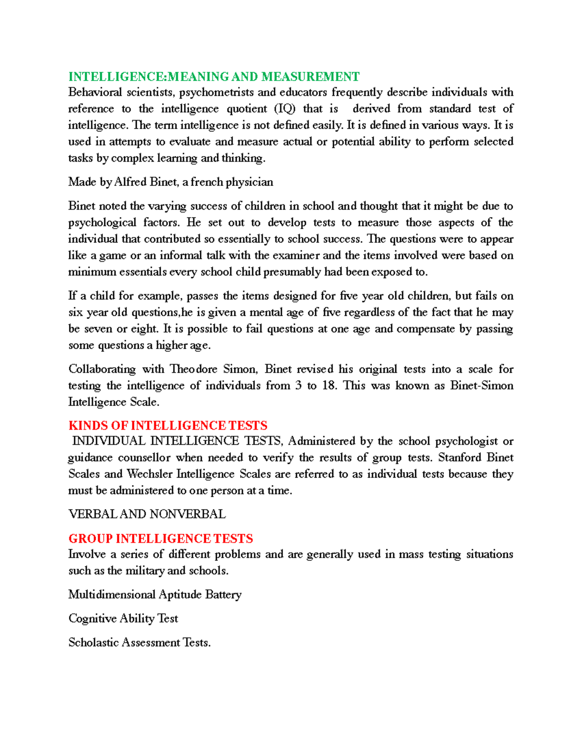 Intelligence - Lecture Notes - Business Administration - Studocu