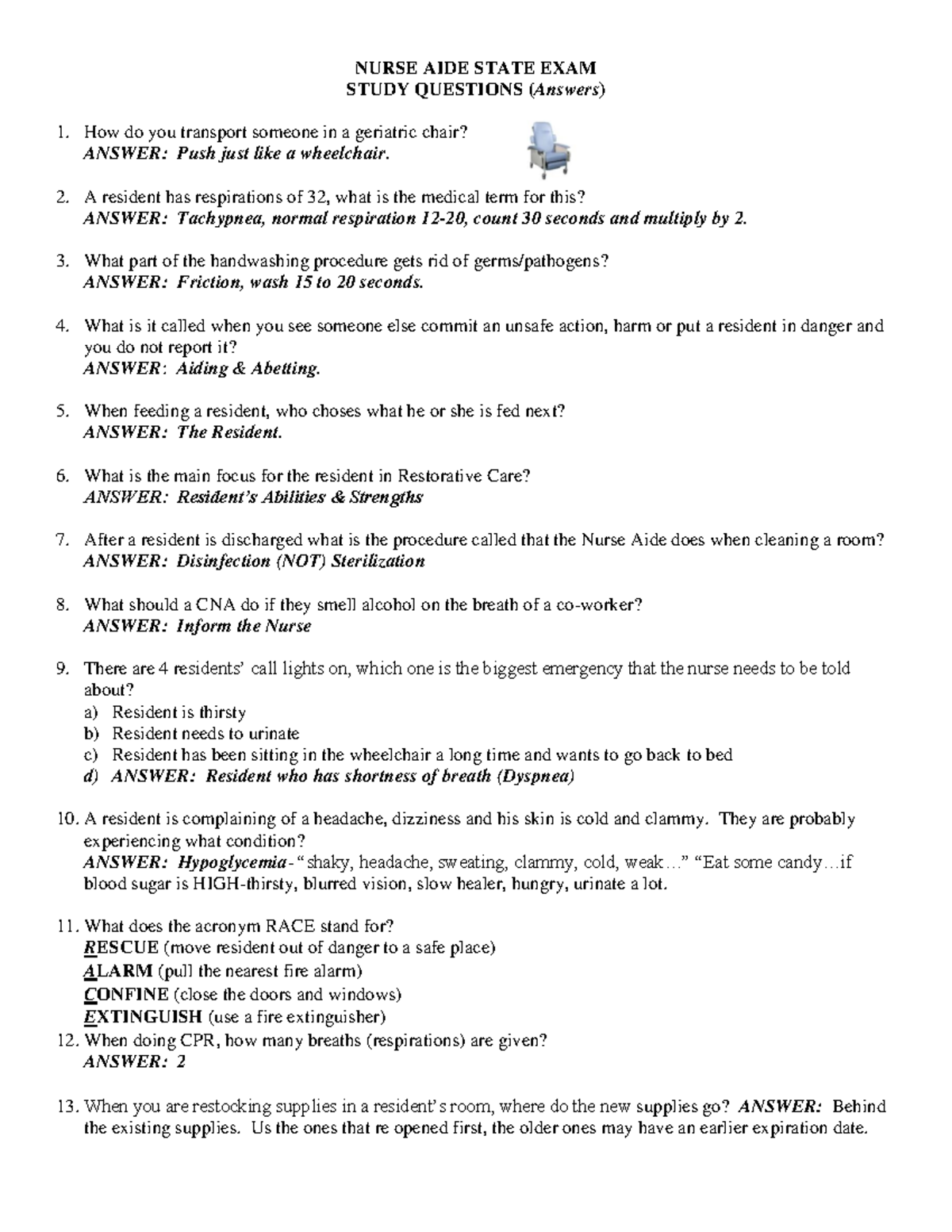 Nurse AIDE Study Questions for State EXAM 2 - NURSE AIDE STATE EXAM ...