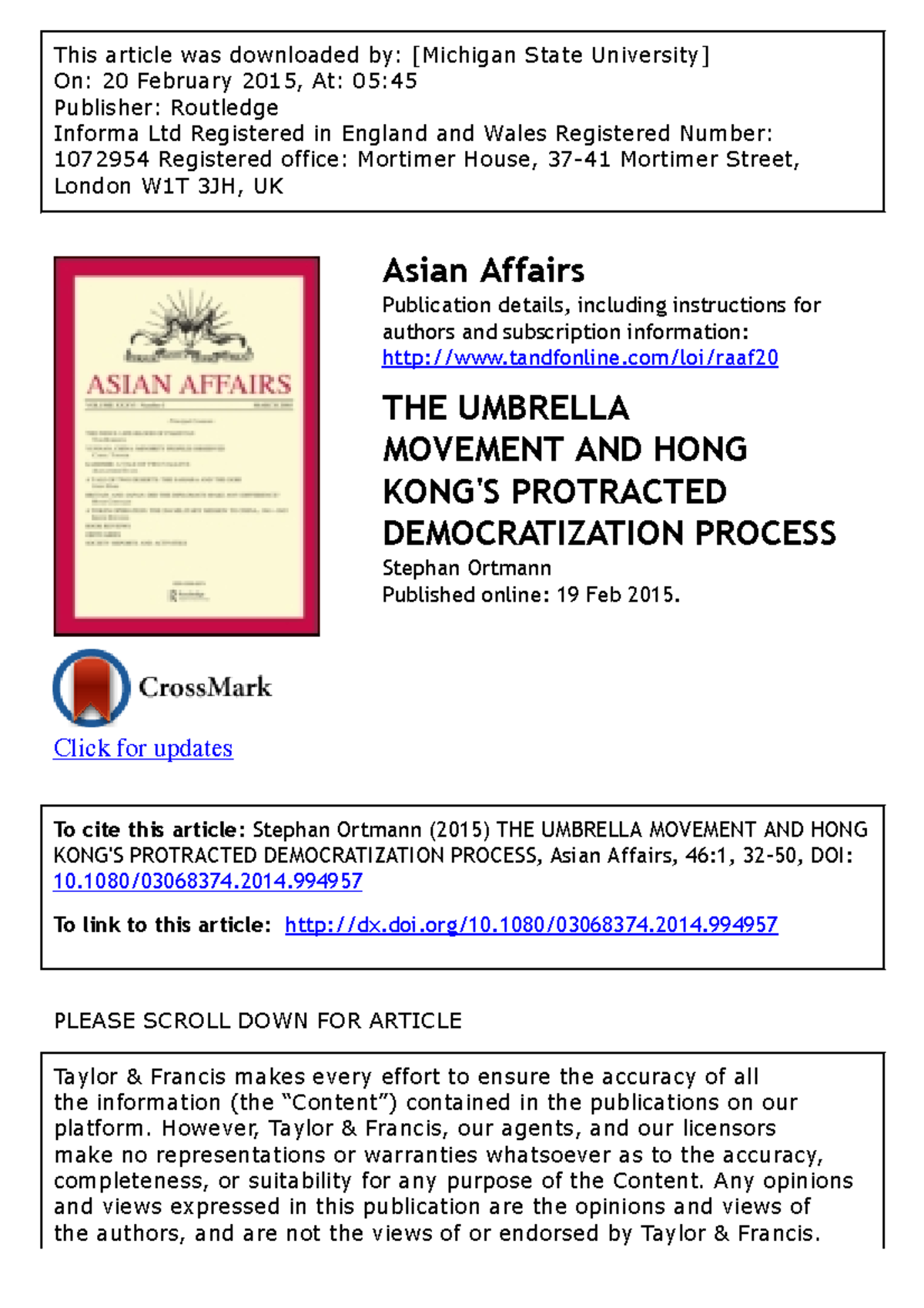 Stephan Ortmann Democracy Movement. Asian Affairs - Contemporary Hong ...