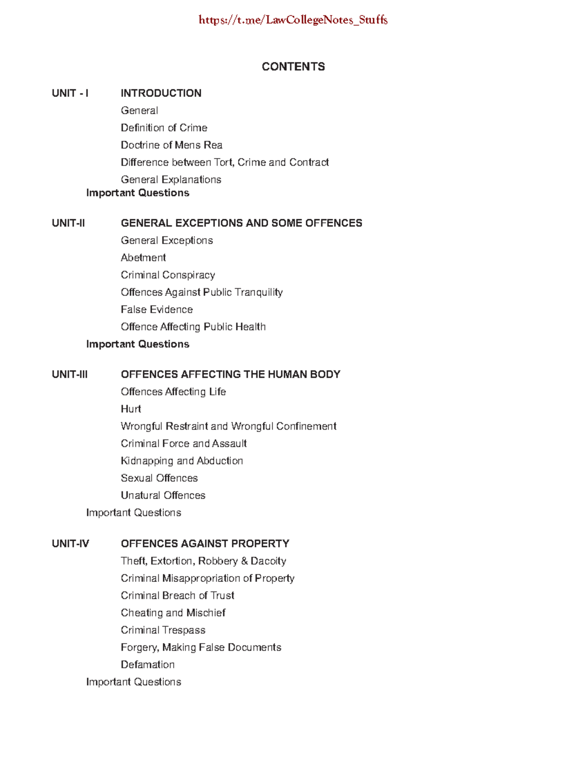 Ipc notes by lawmentor - Fccvffvvb - CONTENTS ####### UNIT - I ...
