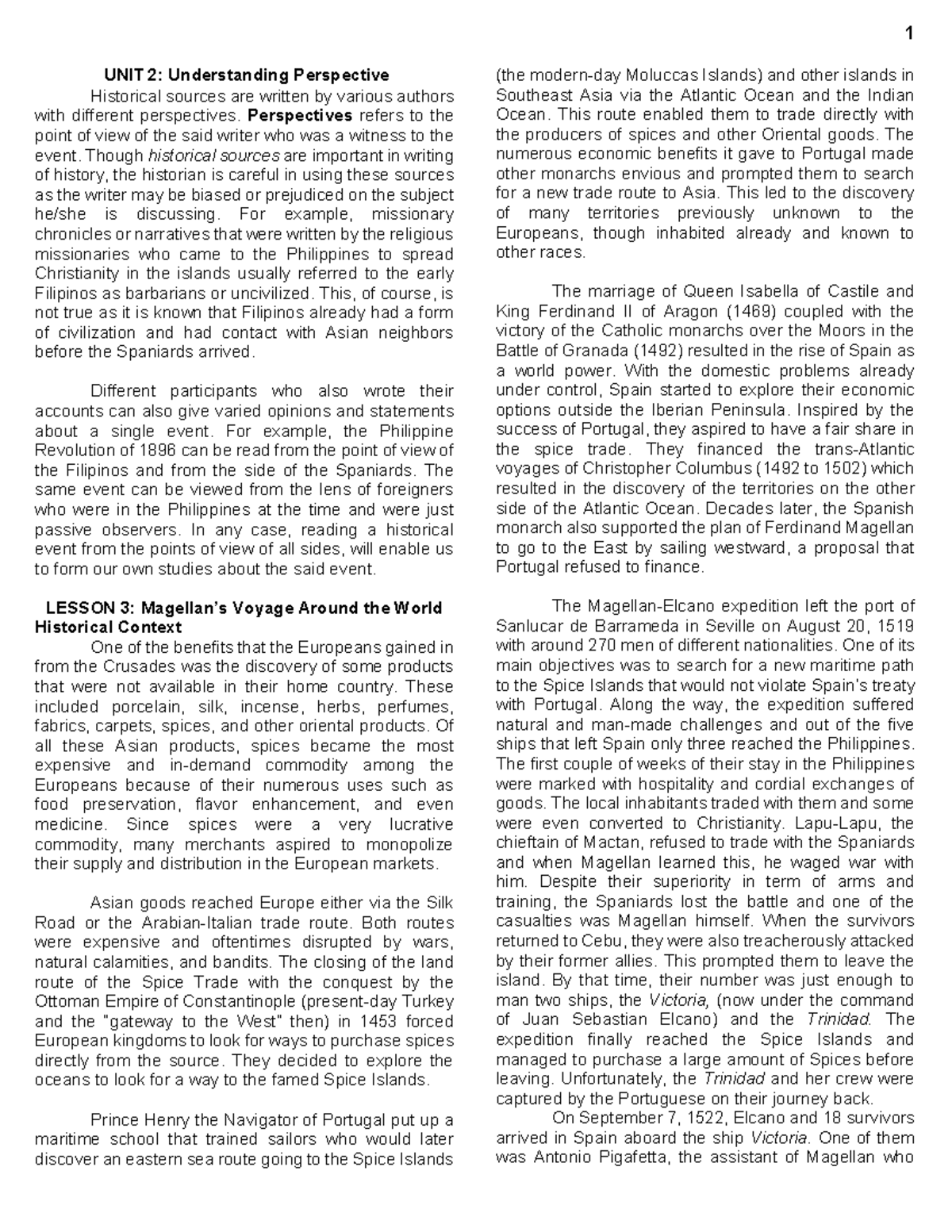 Lesson 3 Magellan s Voyage Around the World - UNIT 2: Understanding ...