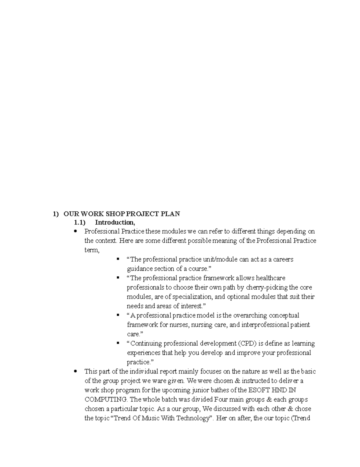 E215019 - Good - ####### 1) OUR WORK SHOP PROJECT PLAN ####### 1 ...