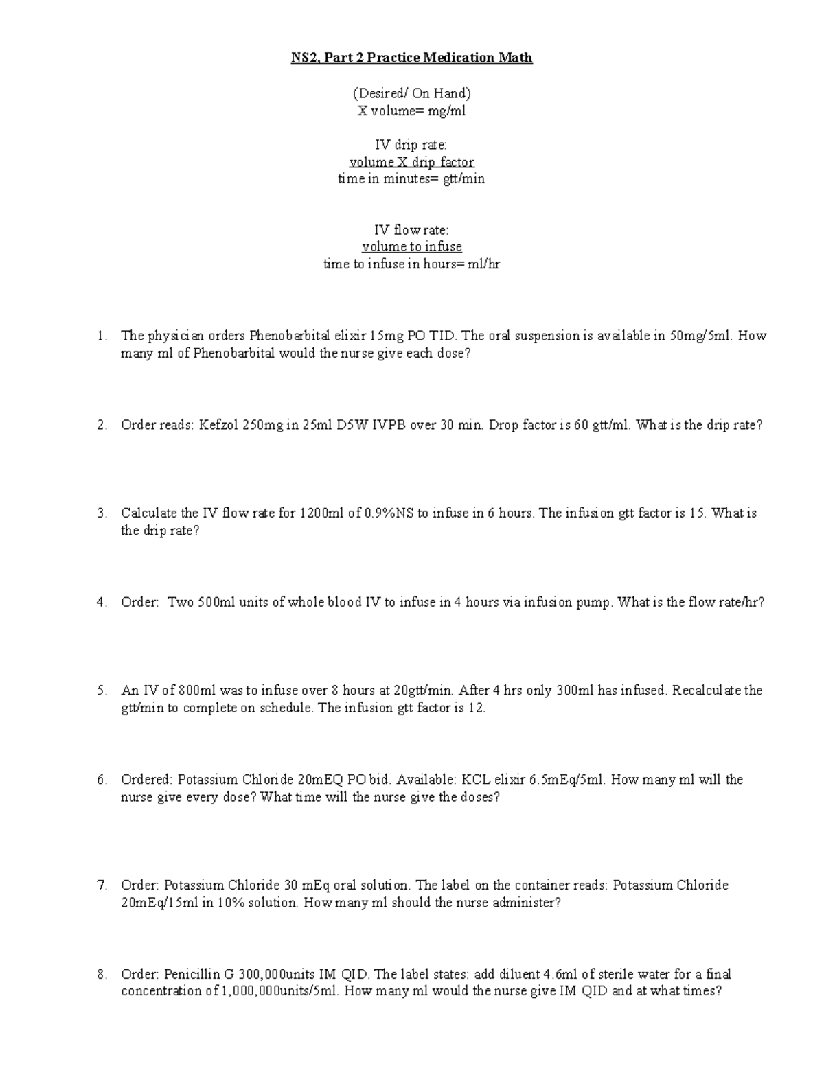 NS2+p2+Practice+Math+with+Answers - NS2, Part 2 Practice Medication ...