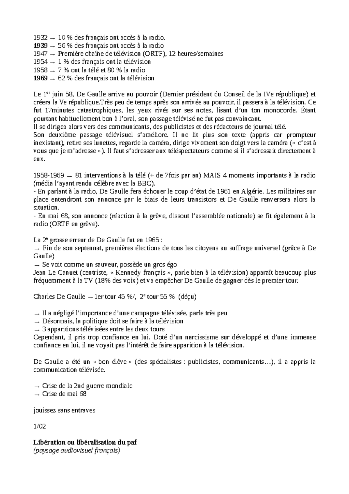 CM Histoire contemporaine - 1932 → 10 % des français ont accès à la ...