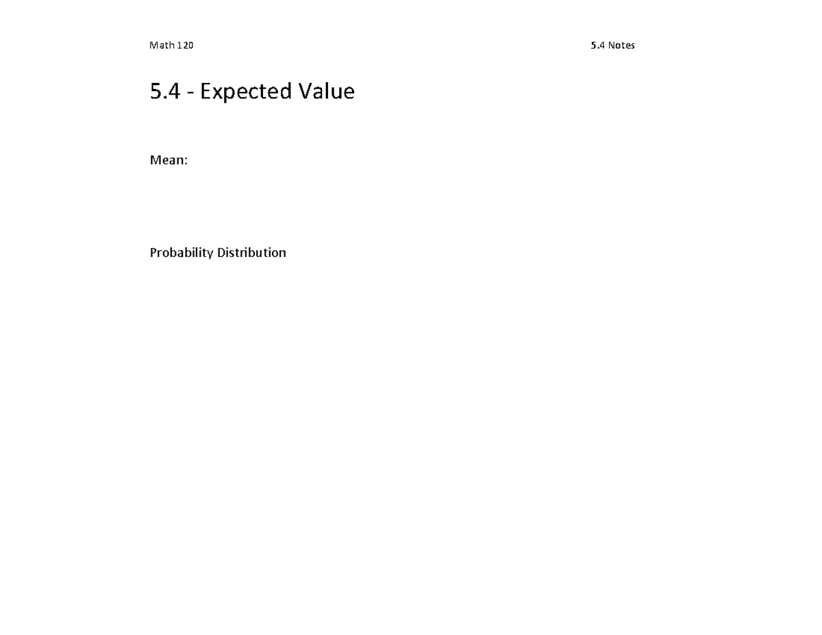 Ch 5.4 Expected value - Lecture notes 3 - 5 - Expected Value Mean ...